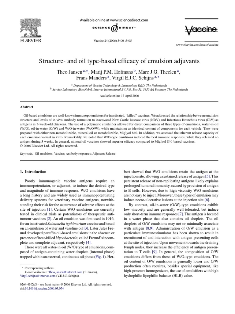 Structure and Oil Type Based Efficacy of Emulsion Adjuvants | PDF ...