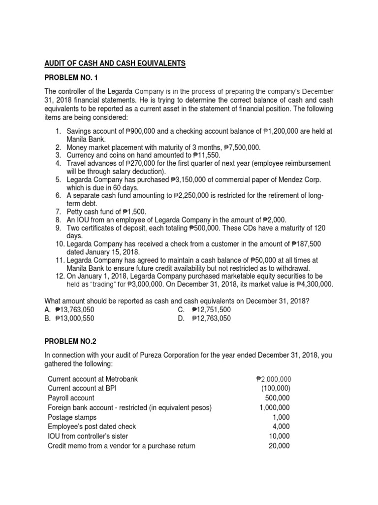 Auditing Problems | PDF | Cheque | Deposit Account