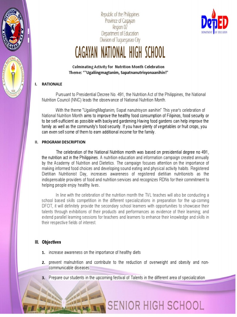 Culminating Activity For Nutrition Month Celebration 2018 2019 | PDF ...