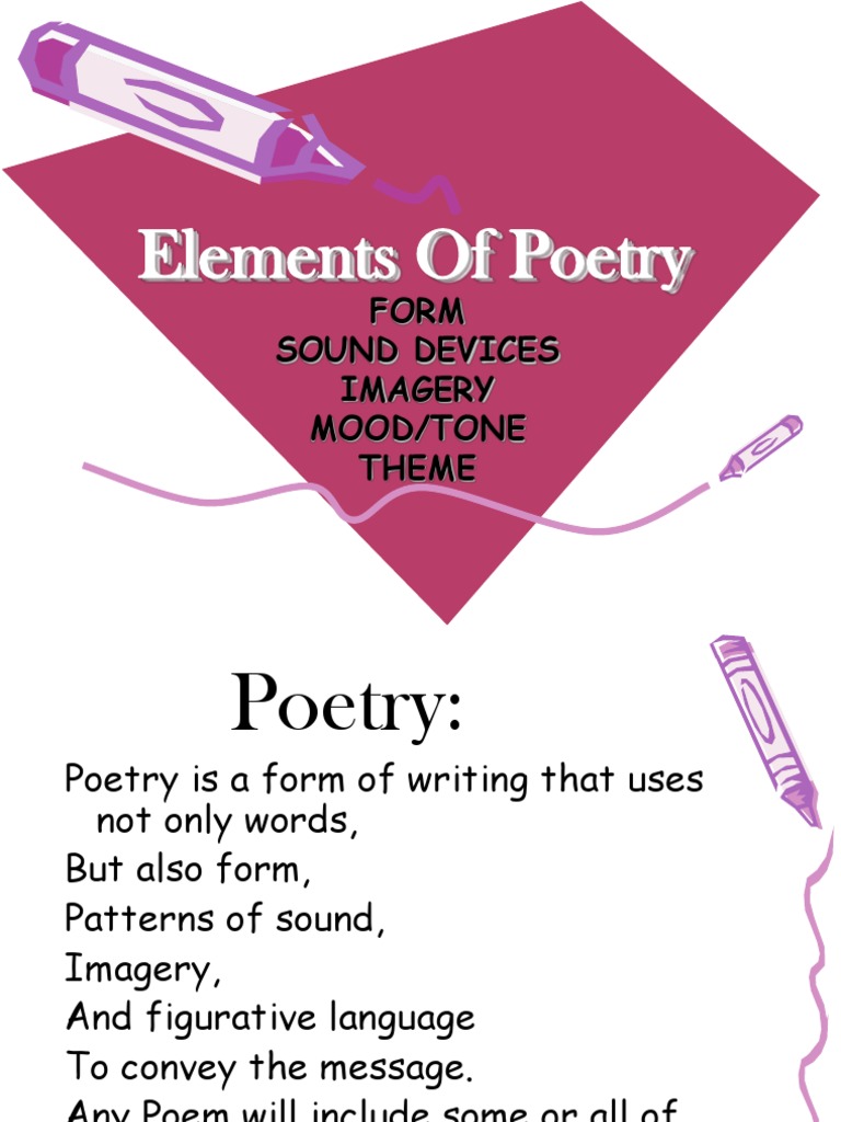 Elements of Poetry: Form Sound Devices Imagery Mood/Tone Theme | PDF ...