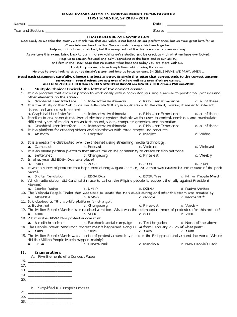 Final Exam in Empowerment Technologies | PDF | Word Press | Test ...