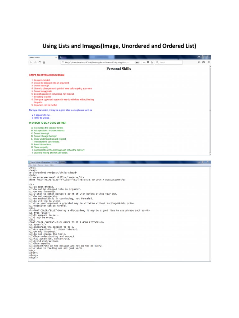 Using Lists and Images | PDF