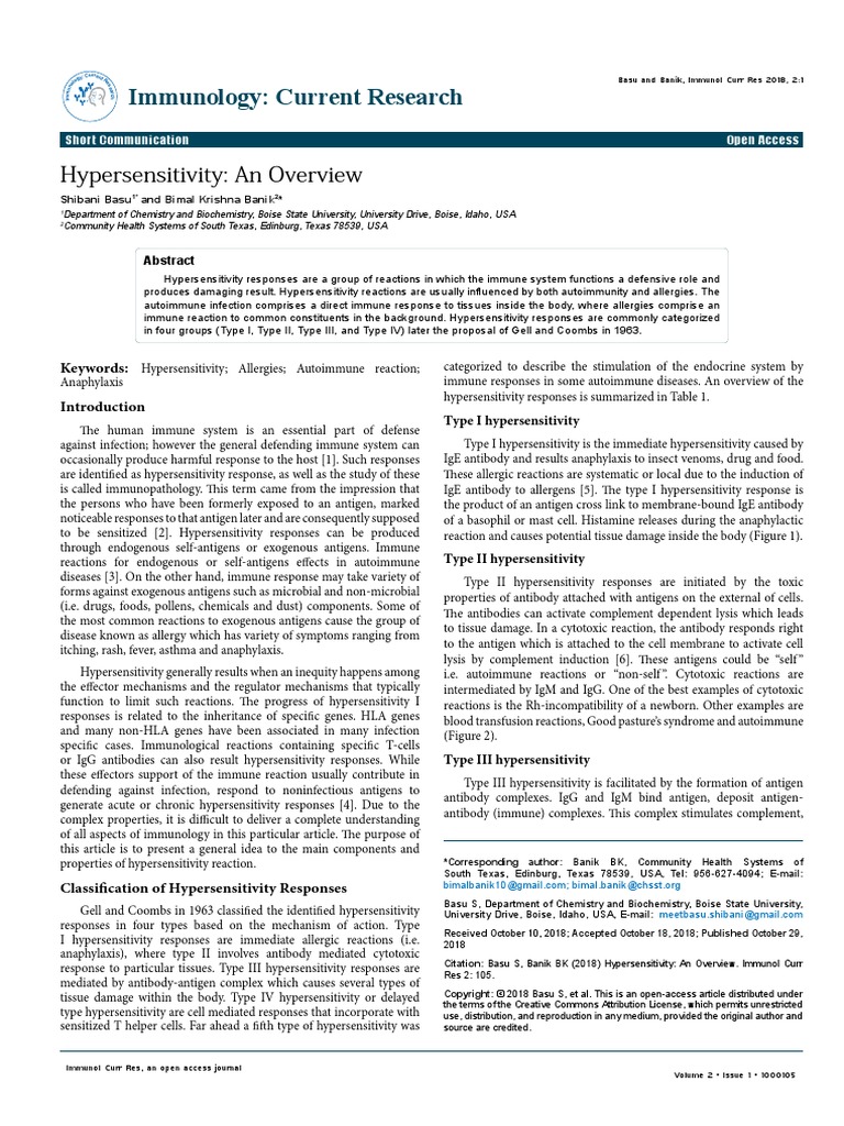 Hypersensitivity An Overview | PDF | Allergy | Immune System