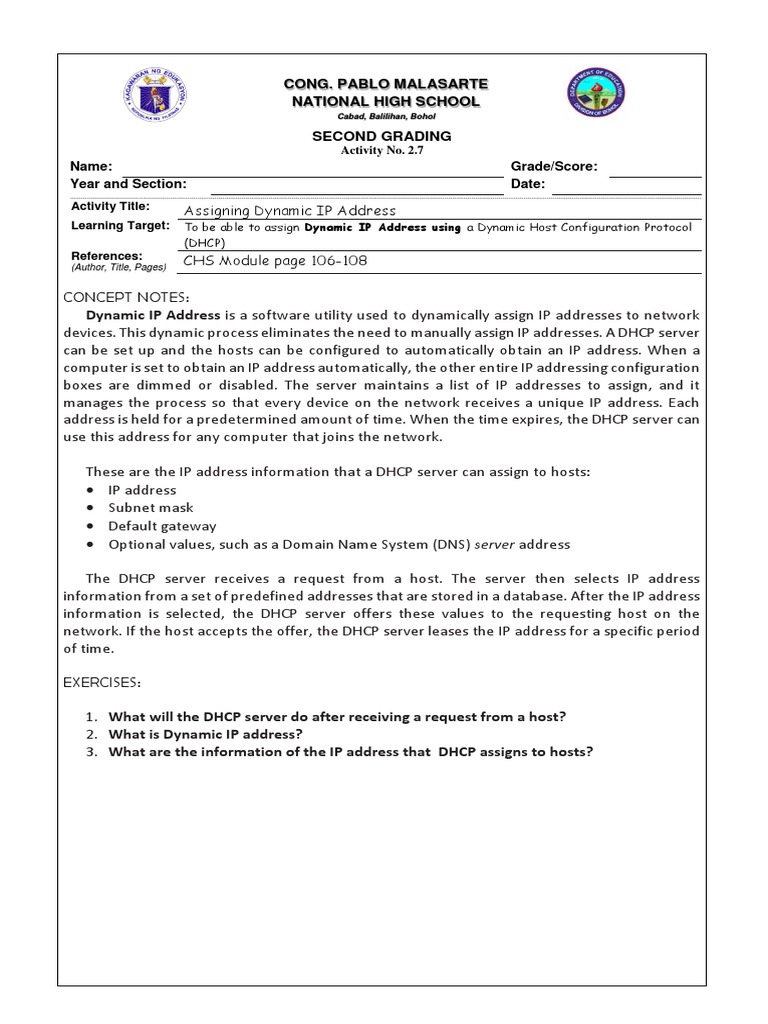 Assigning Dynamic IP Address CHS Module Page 106-108 | Download Free ...