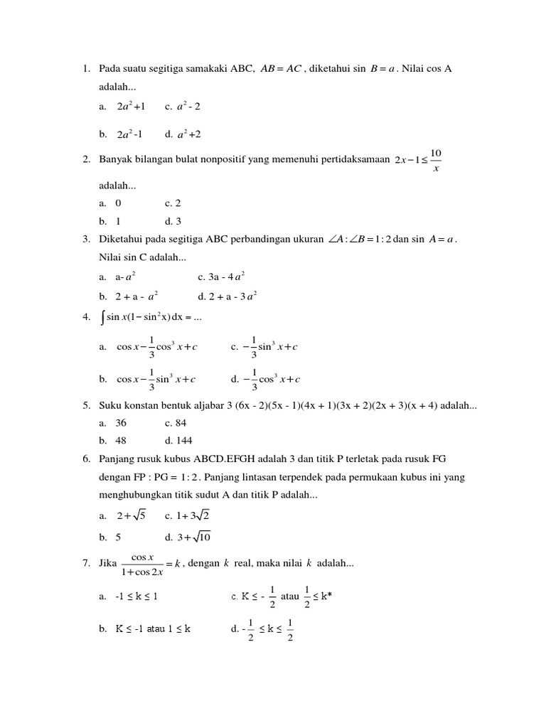 Latihan Soal Matematika 40 Soal | PDF