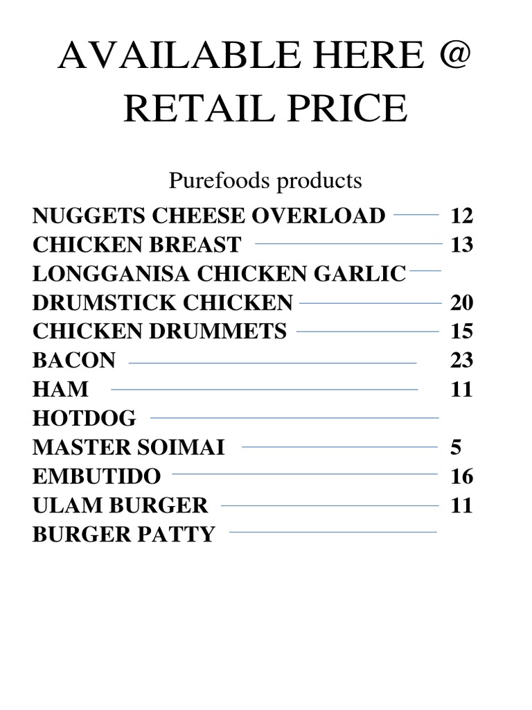 Purefoods Products Price List 2025 | PDF