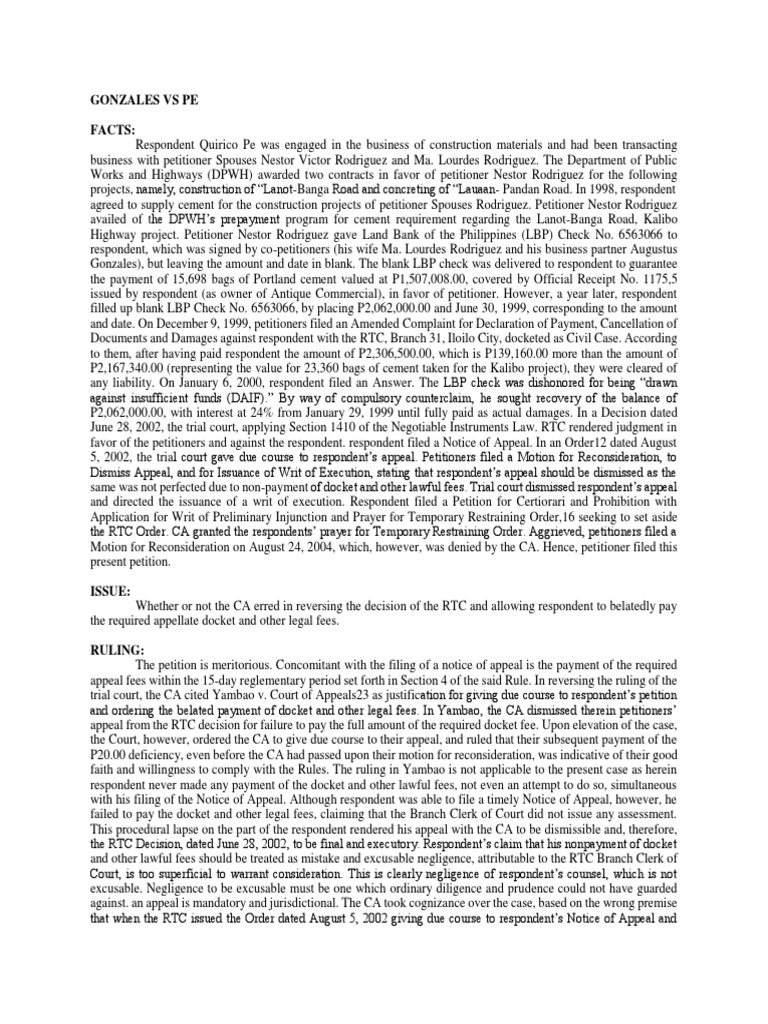 Gonzales Vs Pe Digest | PDF | Judgment (Law) | Injunction