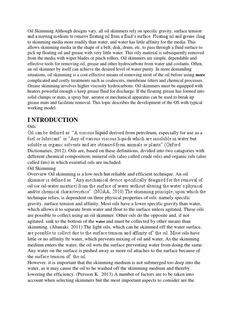 Design and Fabrication of Oil Skimmer | PDF | Petroleum | Emulsion