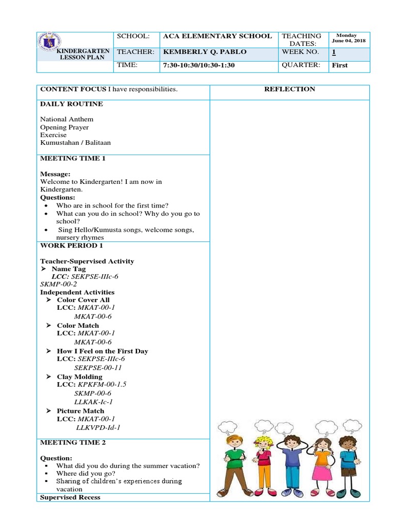 DLP Kindergarten Week 1-5 | PDF | Differentiated Instruction | Lesson Plan