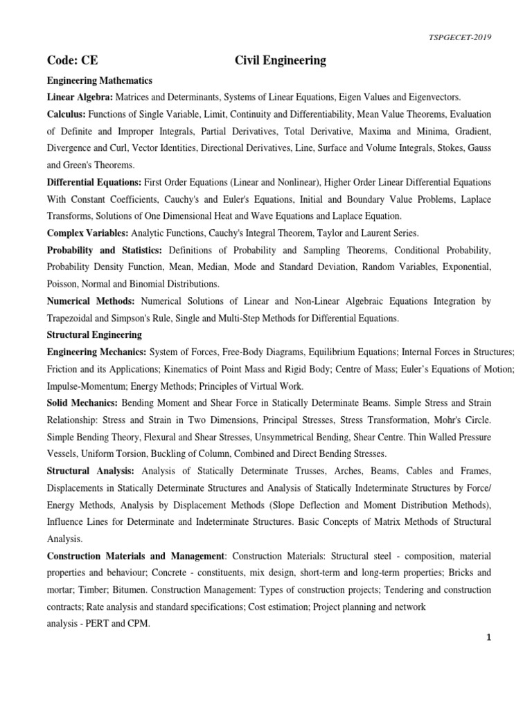 Code: CE Civil Engineering: TSPGECET-2019 | Download Free PDF | Beam ...