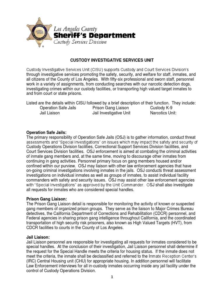 Custody Investigation | PDF | California Department Of Corrections And ...