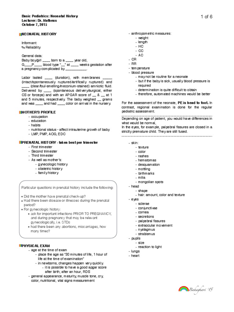 Neonatal History Assessment Guide | PDF | Childbirth | Clitoris