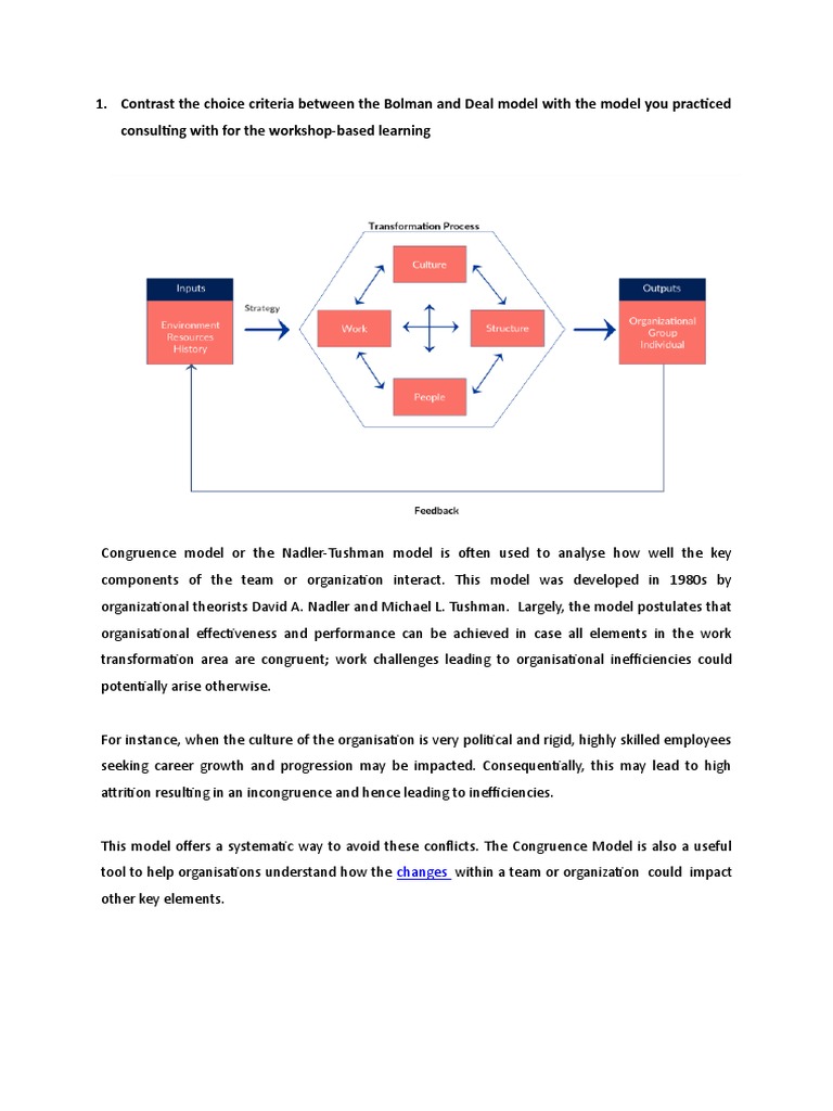 Bolman and Deal vs. Nadler-Tushman Models | PDF | Change Management ...