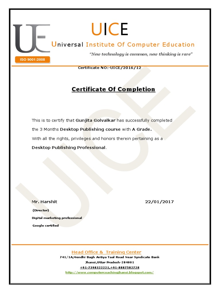 Niversal: Institute of Computer Education | PDF