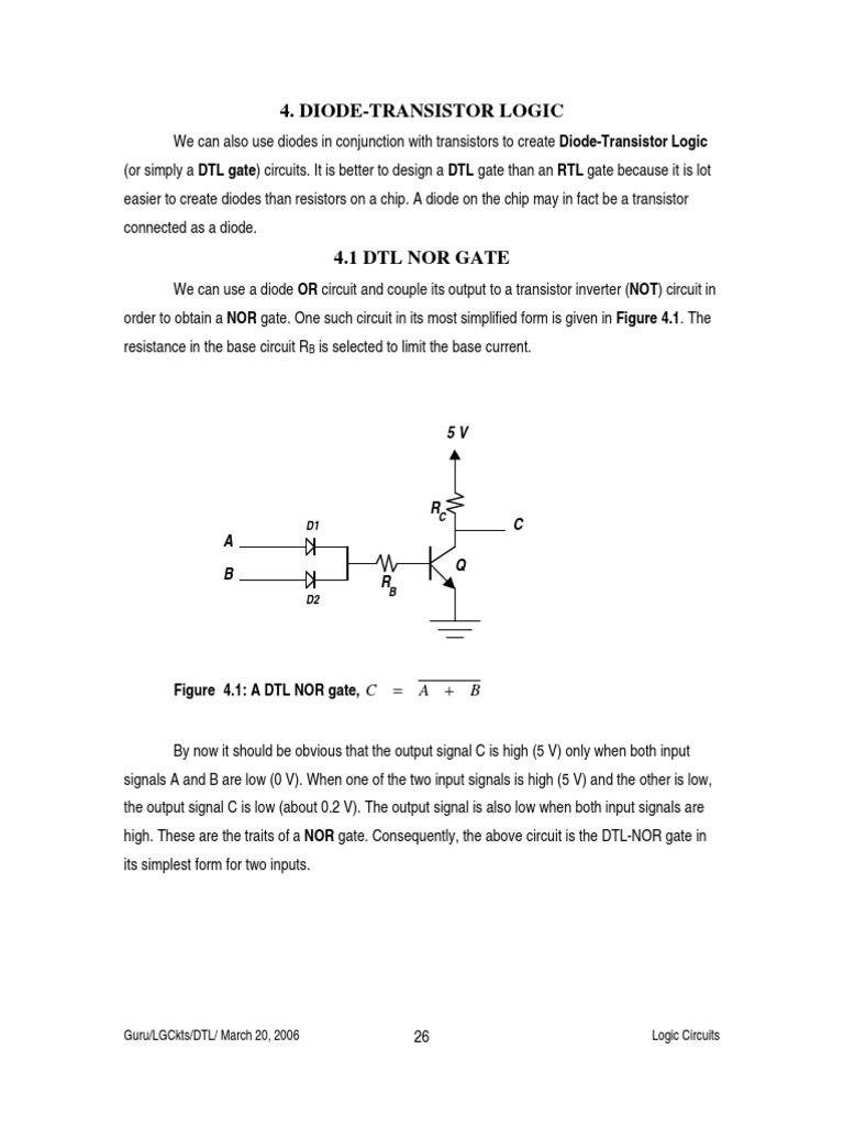 Diode-Transistor Logic: Figure 4.1: A DTL NOR Gate | PDF | Logic Gate ...