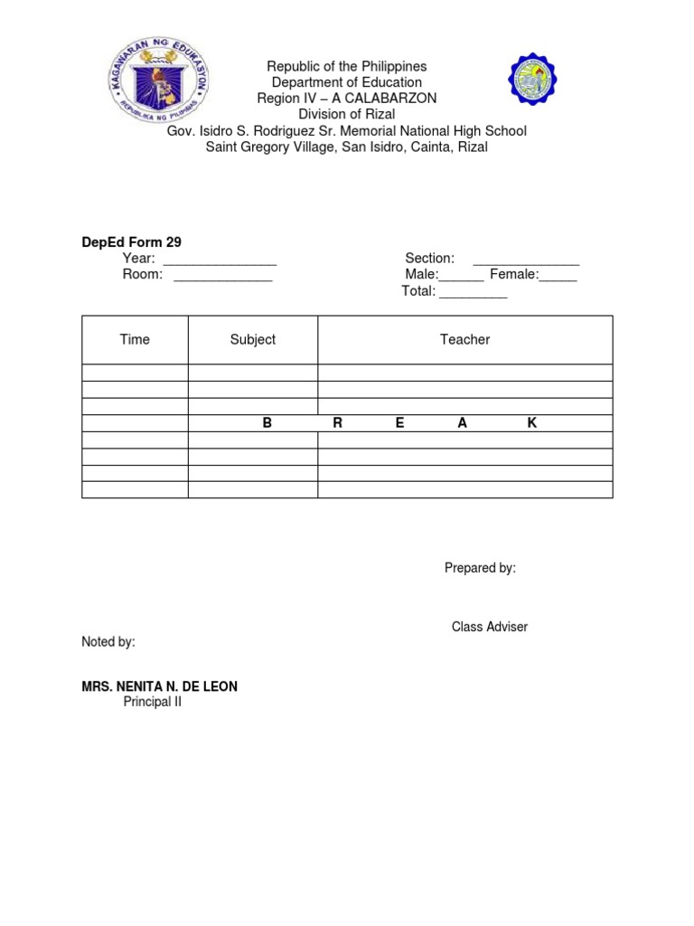 Deped Form 29: Prepared by | PDF