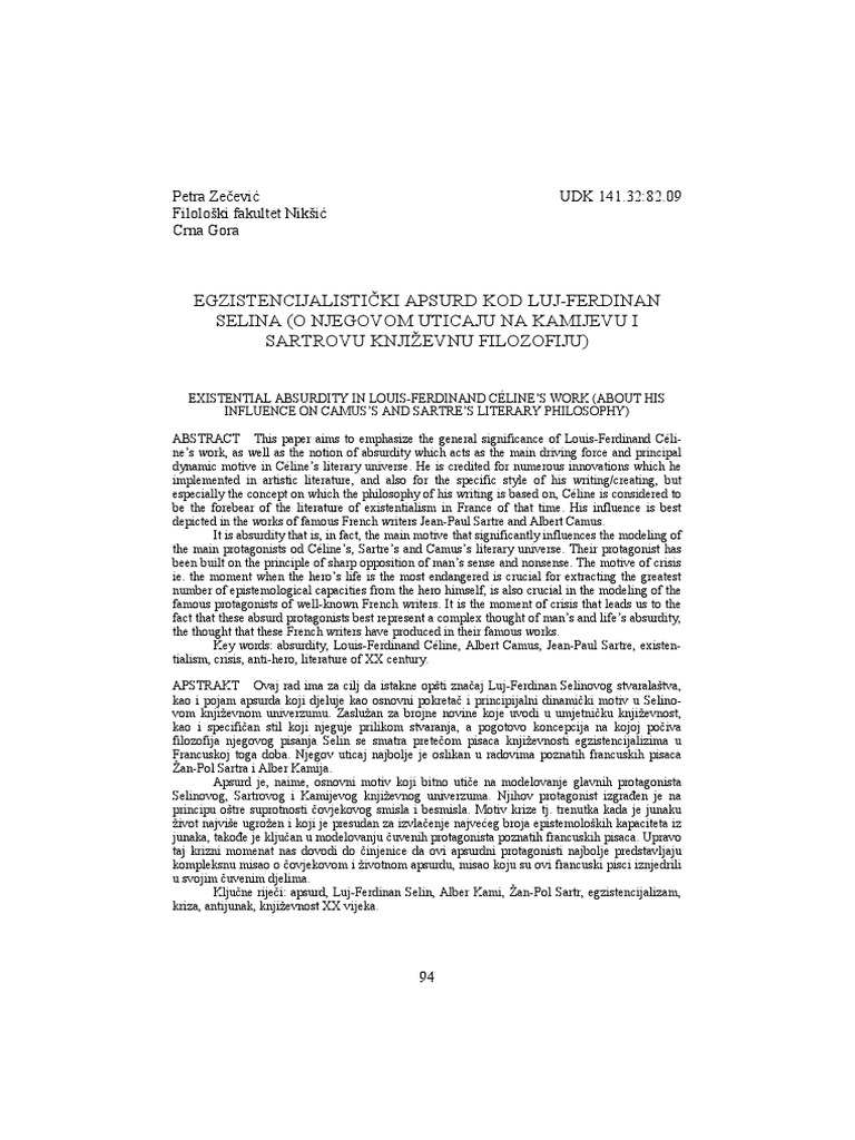 Zecevic. P., Egzistencijalisticki Apsurd PDF | PDF | Existentialism | Albert Camus