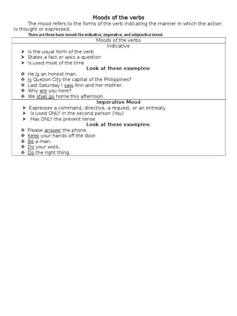 Understanding Verb Moods in English | PDF | Verb | Linguistic Morphology