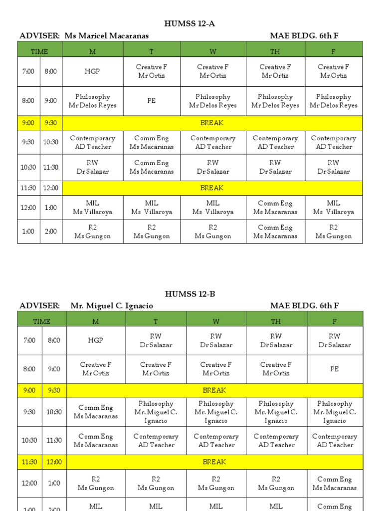 HUMSS 12 Class Program | PDF