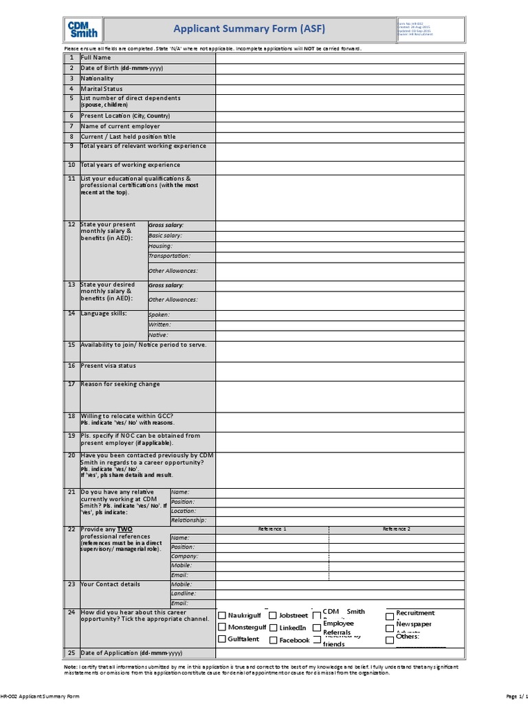 Applicant Summary Form (ASF) : Gross Salary | PDF | Recruitment | Business
