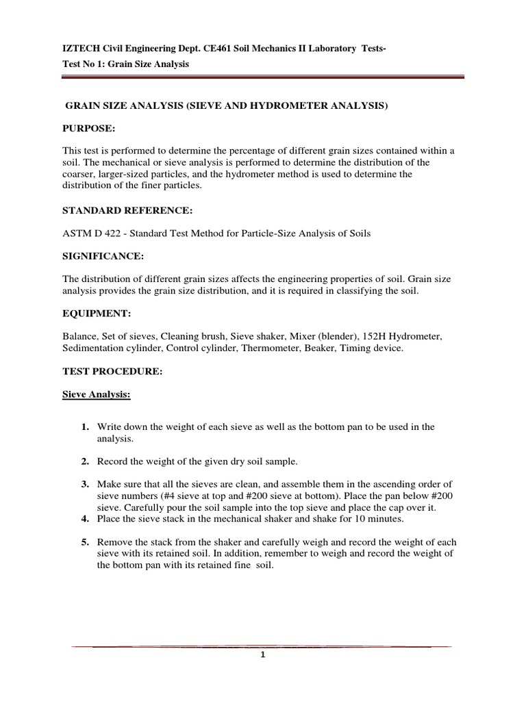 Lab Test No1 - Grain Size Analysis | PDF | Soil Mechanics | Physical ...