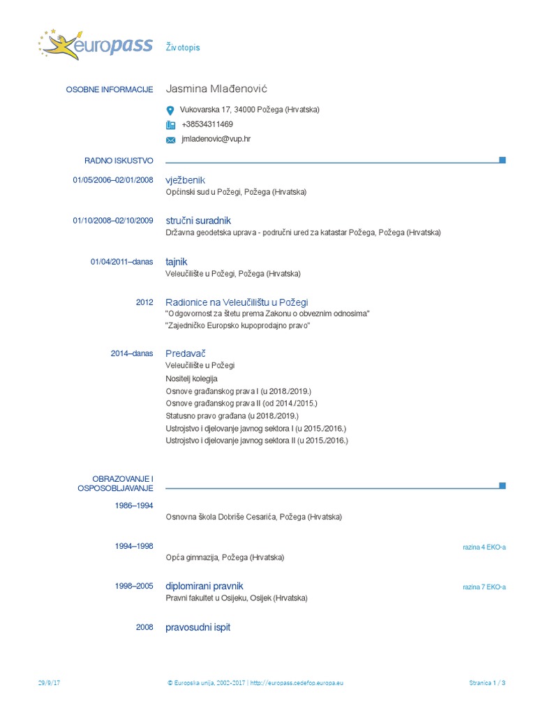 CV Europass 20170929 Mlađenović HR Novo | PDF