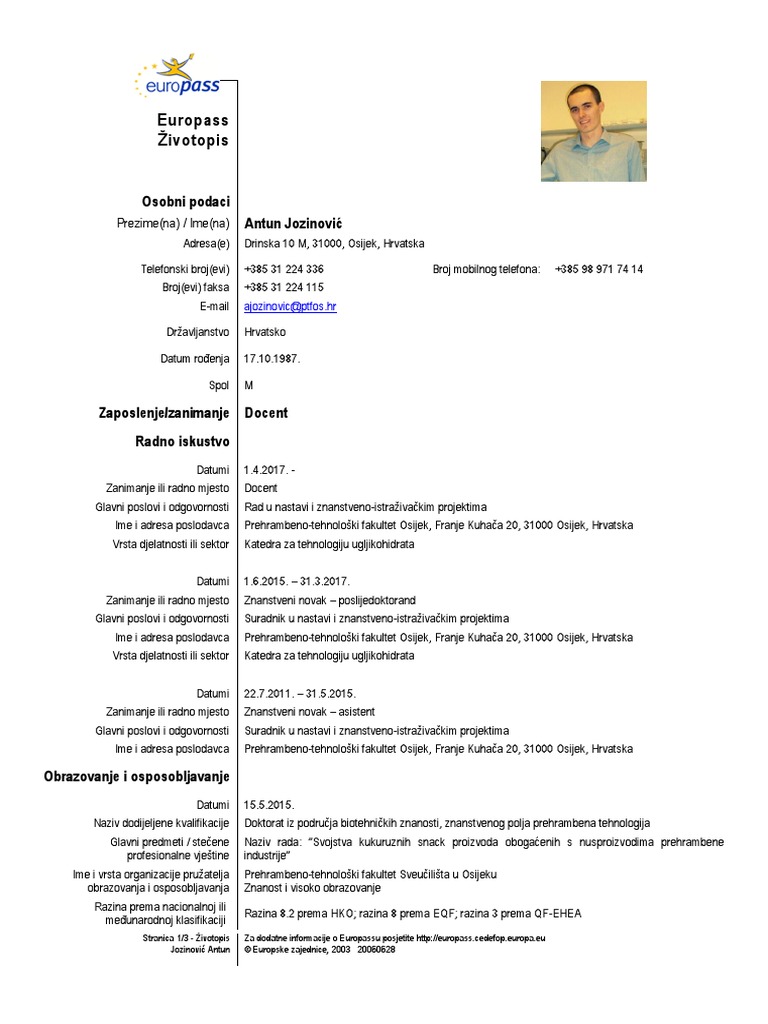 Europass CV Template HR HR Jozinovic | PDF