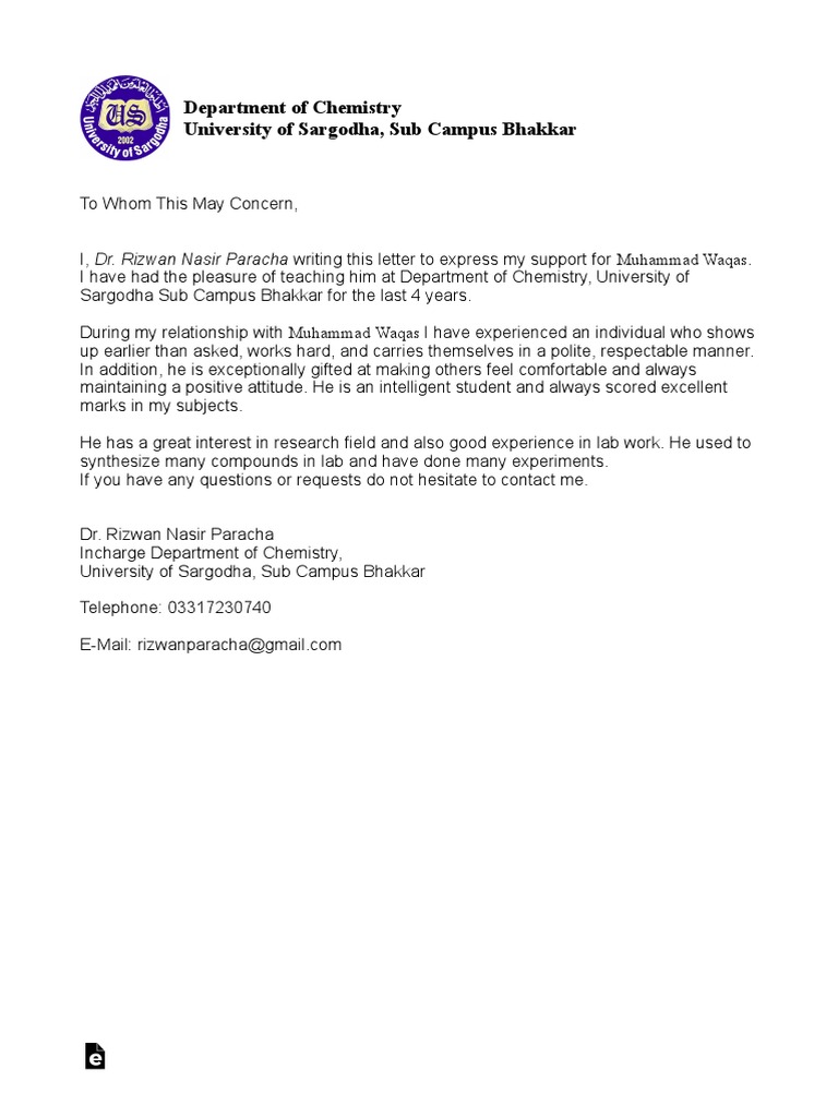 Department of Chemistry University of Sargodha, Sub Campus Bhakkar | PDF