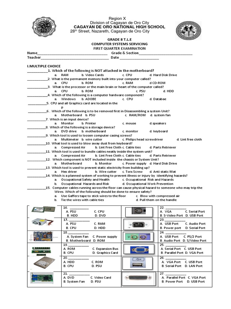 TLE 8 Exploratory Computer System Servicing 1st Quarter Exam | PDF ...