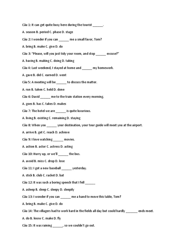 Bài Tập Collocations A2 | PDF