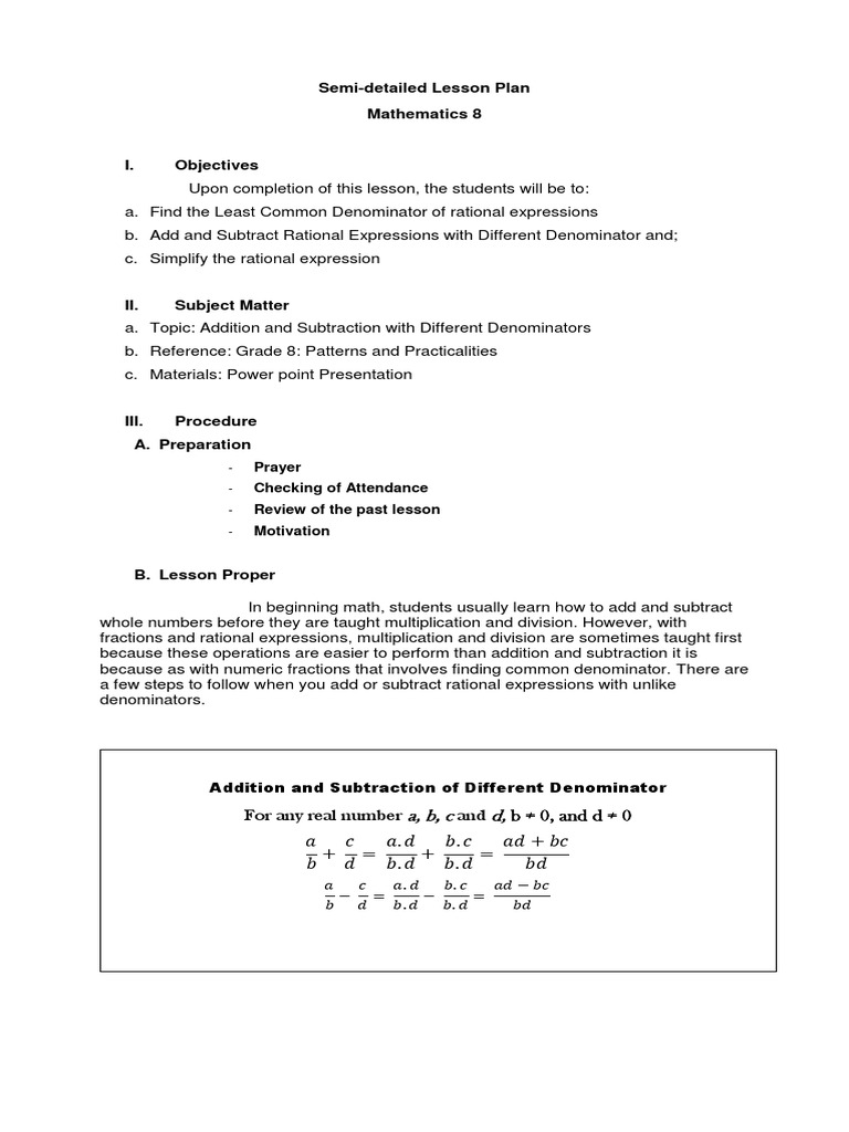 Semi - Detailed LP | PDF | Fraction (Mathematics) | Mathematical Notation