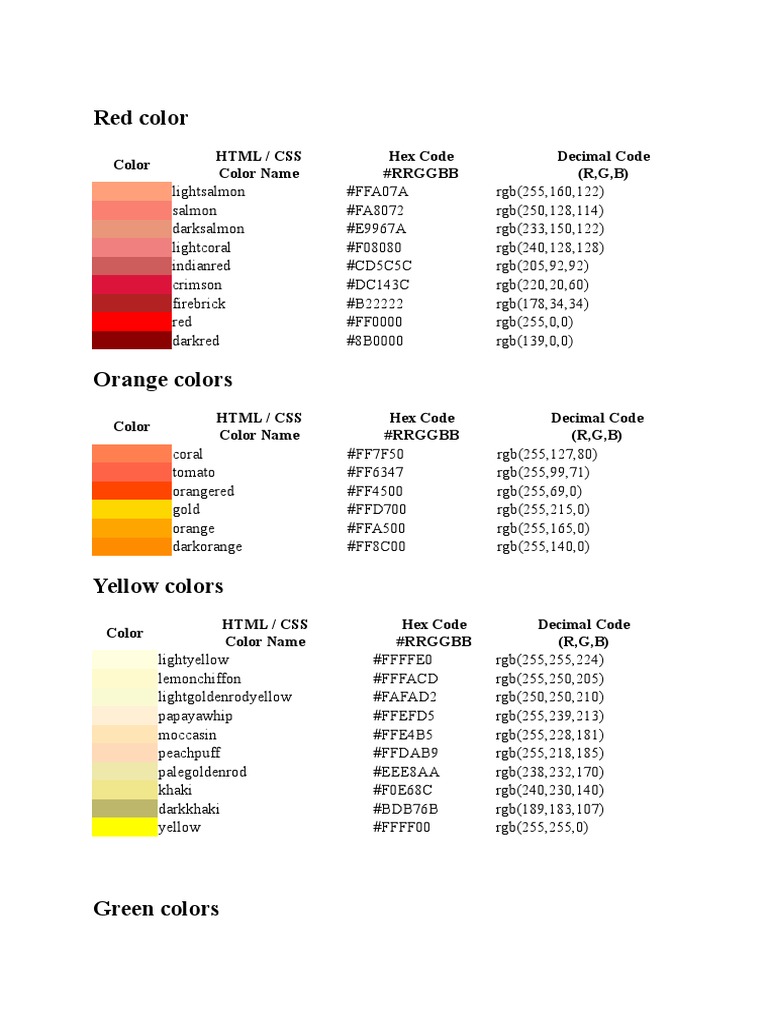 RGB Color Codes and Conversions | Download Free PDF | Lexicology | Light
