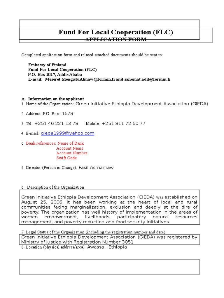 Fund For Local Cooperation (FLC) : Application Form | PDF | Project ...