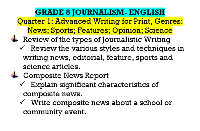 Grade 8 Journalism Writing Guide | PDF