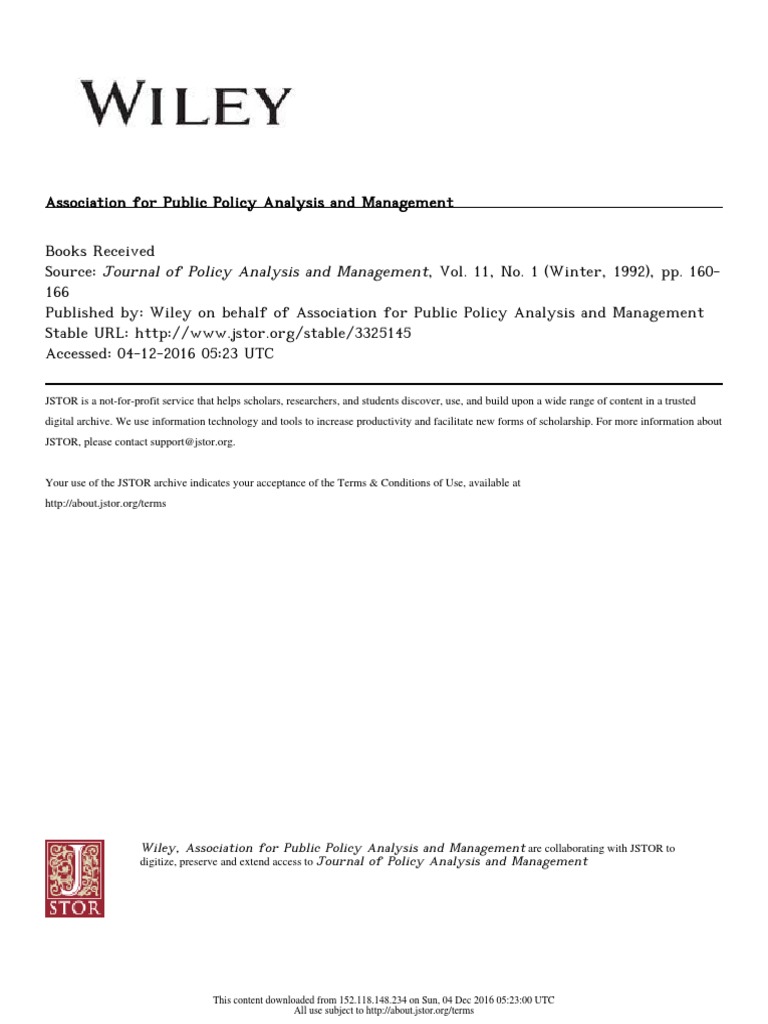 Wiley, Association For Public Policy Analysis and Management Journal of ...