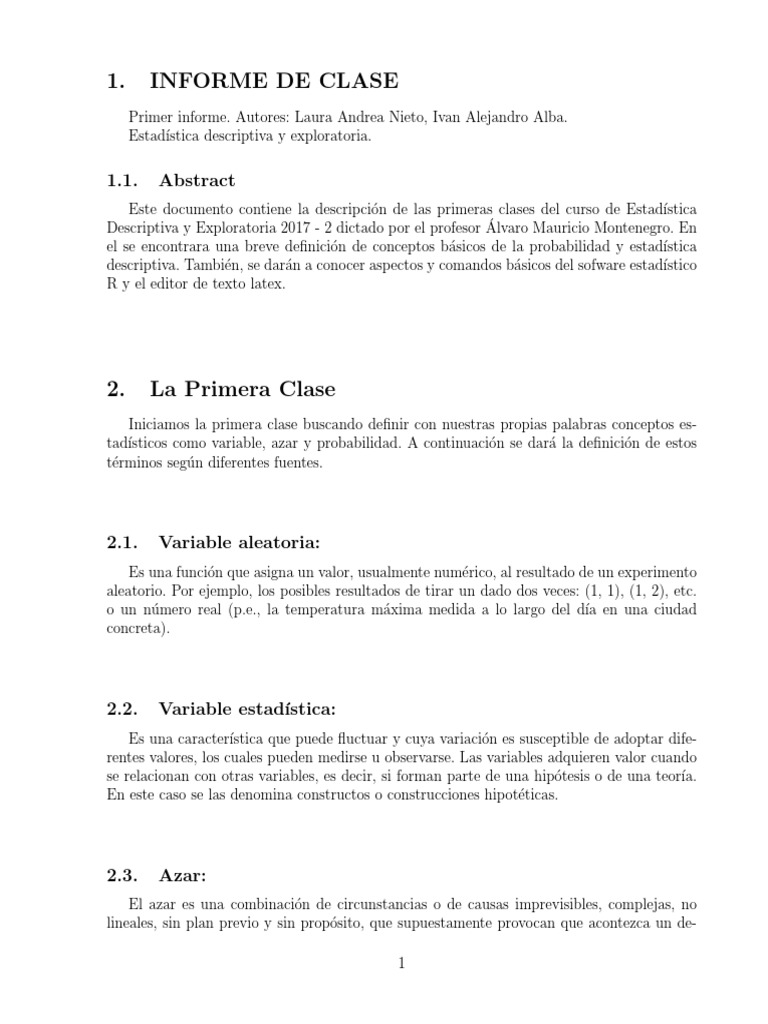 Informe de Clase Estadística Descriptiva. | PDF | Probabilidad | Variable aleatoria