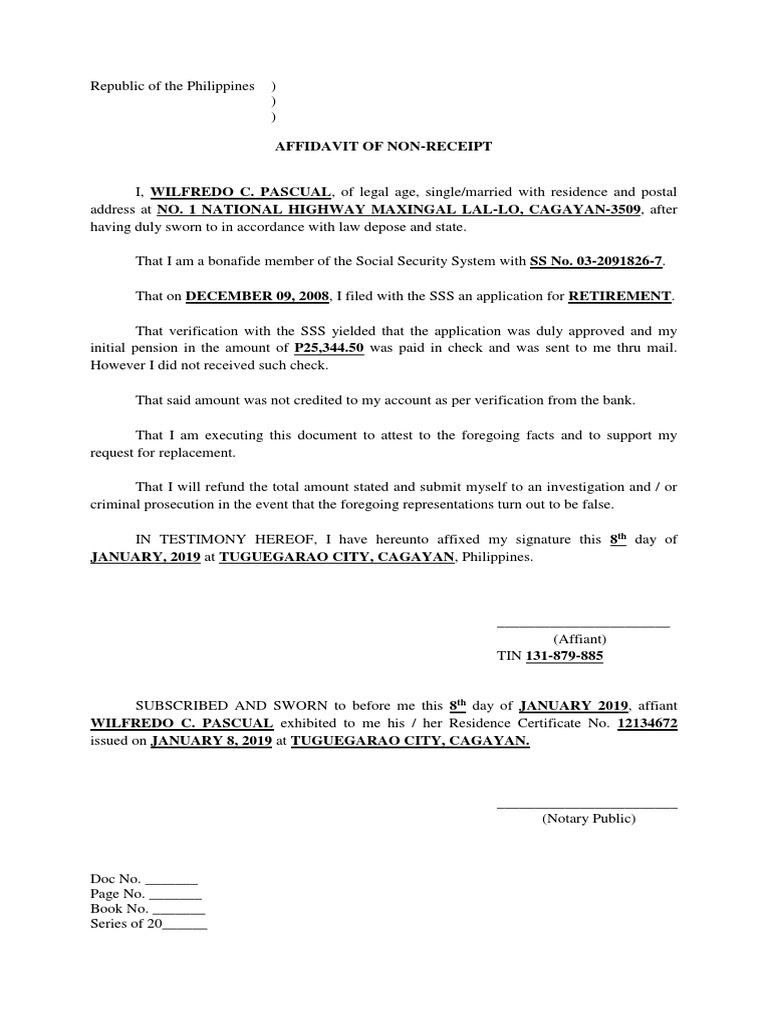 Affidavit of Non-Receipt | PDF