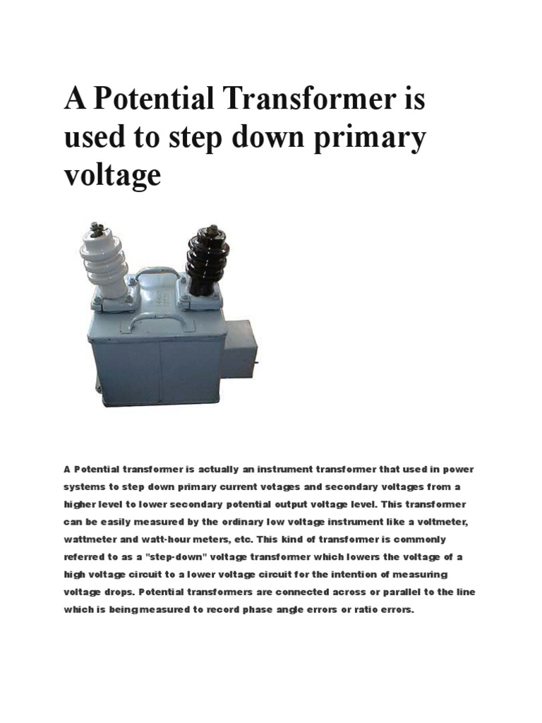 A Potential Transformer Is Used To Step Down Primary Voltage | PDF ...