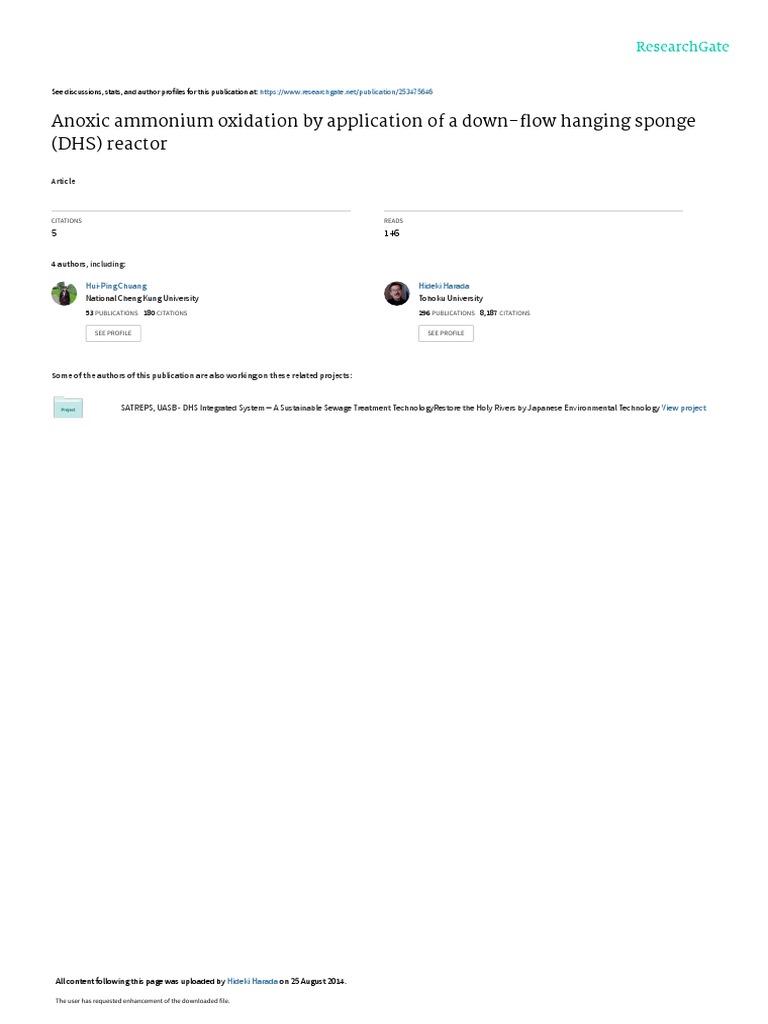 Anoxic Ammonium Oxidation by Application of A Down | PDF | Sewage ...