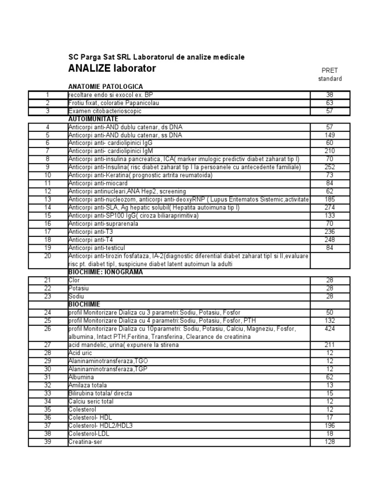 Lista Pretur Si Serviciii Parga Sat | PDF