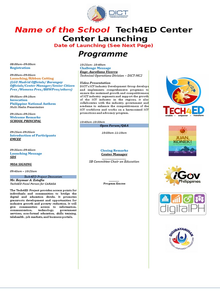 PROGRAM - DEPED Tech4ed Center Launching | Download Free PDF ...