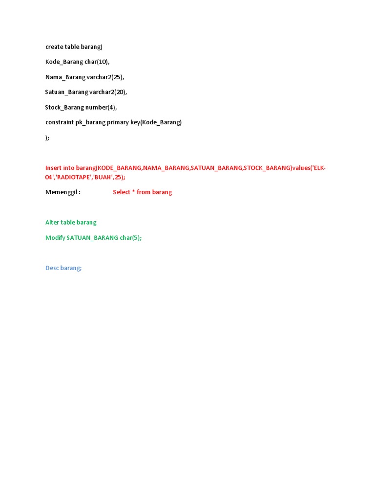 Create Table Barang | PDF