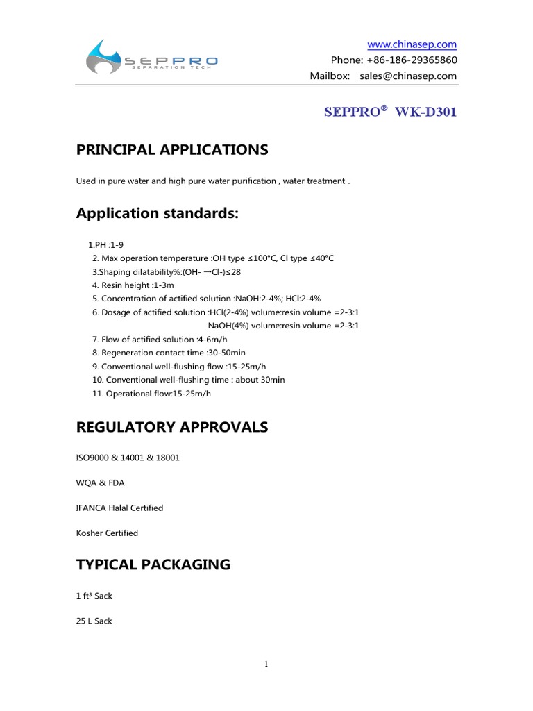 Ion Exchange Resin For Pure Water And High Pure Water Purification