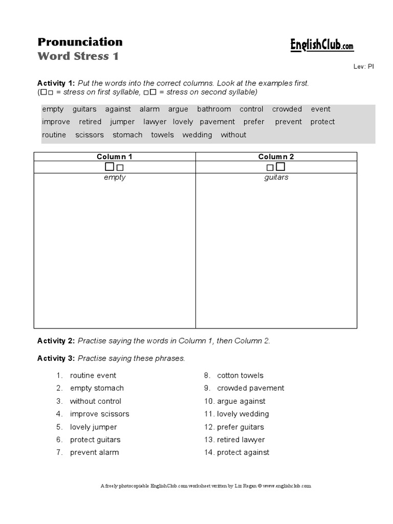 EC - Pronunciation Word Stress 1 PDF | PDF