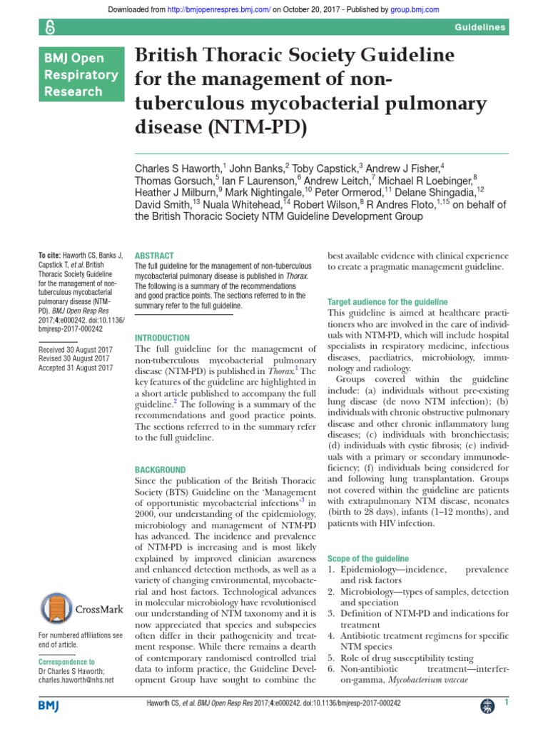 British Thoracic Society Guideline For The Management of Nontuberculous Mycobacterial Pulmonary ...