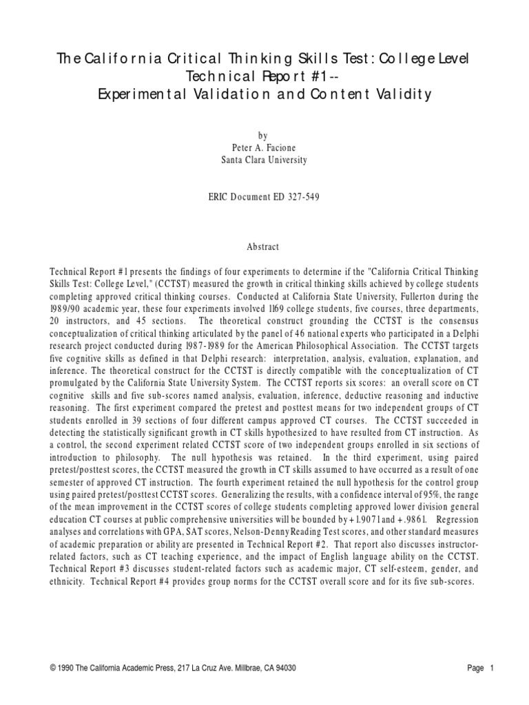 The California Critical Thinking Skills Test: College Level Technical ...