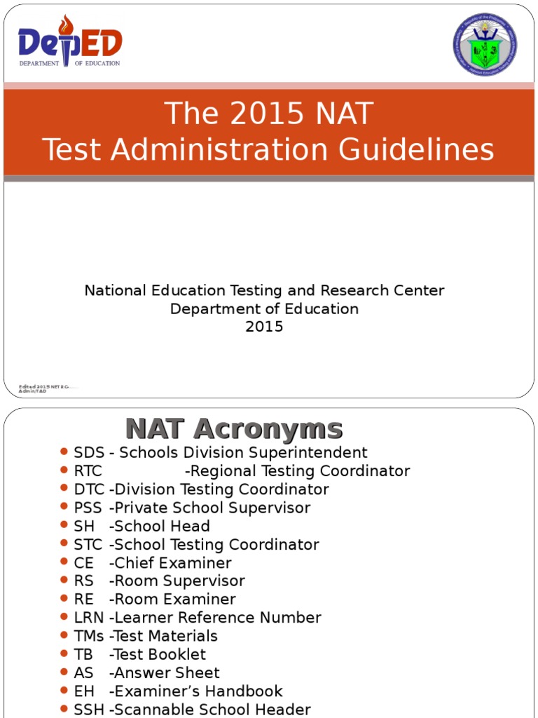 2015 NAT Test Administration Guide | PDF | Test (Assessment) | Curriculum