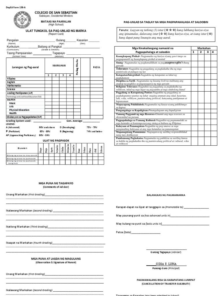HS CARD K To 12 | PDF