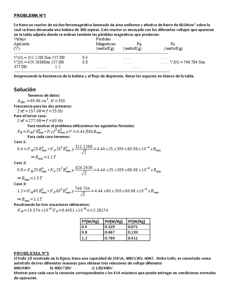 Problemas Resueltos de Maquinas Electricas ML 202 para El Parcial | PDF | Inductor | Inductancia