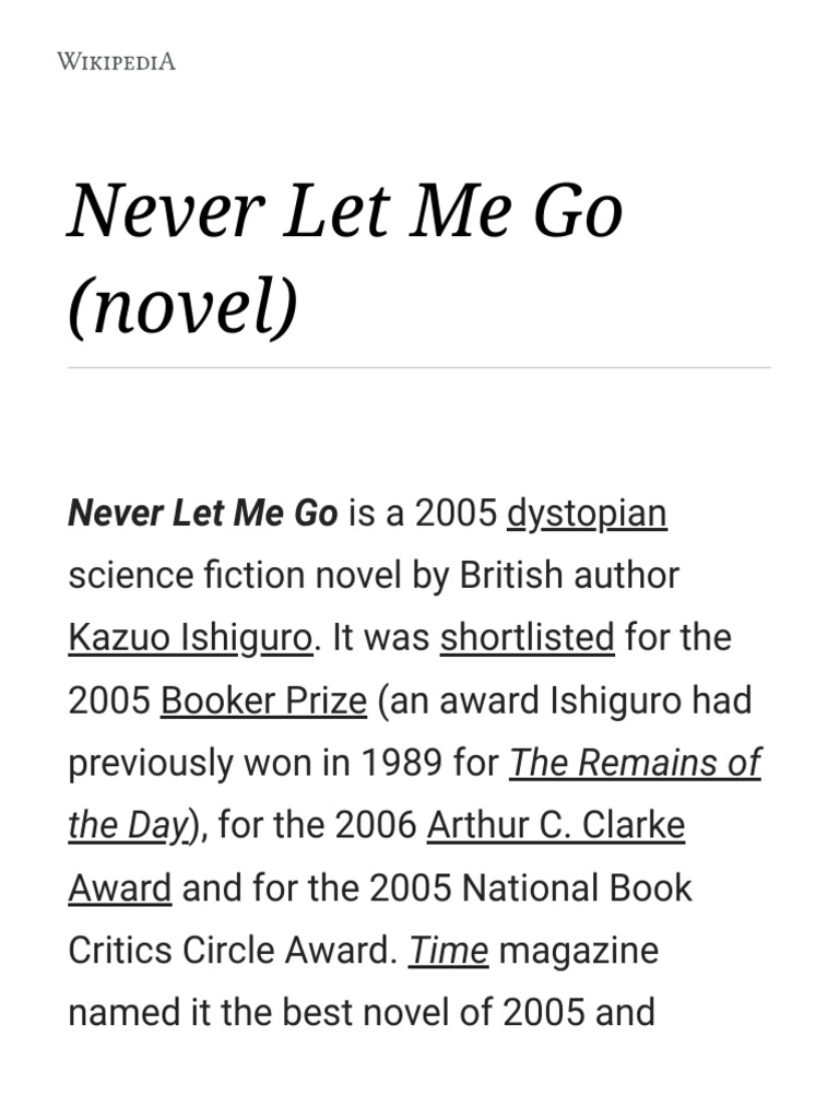 Never Let Me Go (Novel) - Wikipedia | PDF
